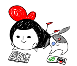 girl of red ribbon & rabbit by ZA-K! sticker #10820515