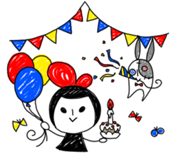 girl of red ribbon & rabbit by ZA-K! sticker #10820524