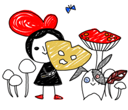 girl of red ribbon & rabbit by ZA-K! sticker #10820527